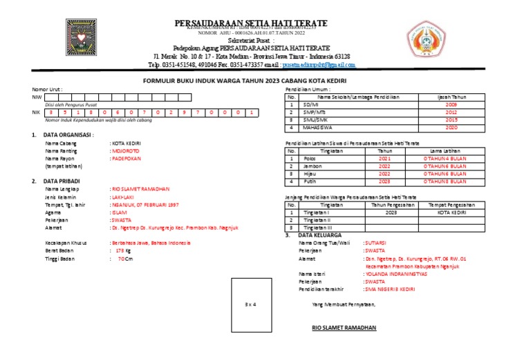 Contoh Form Induk Calon Warga 2023 | PDF