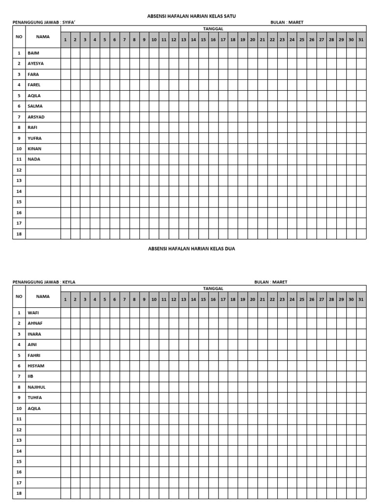 Absensi Hafalan Harian | PDF