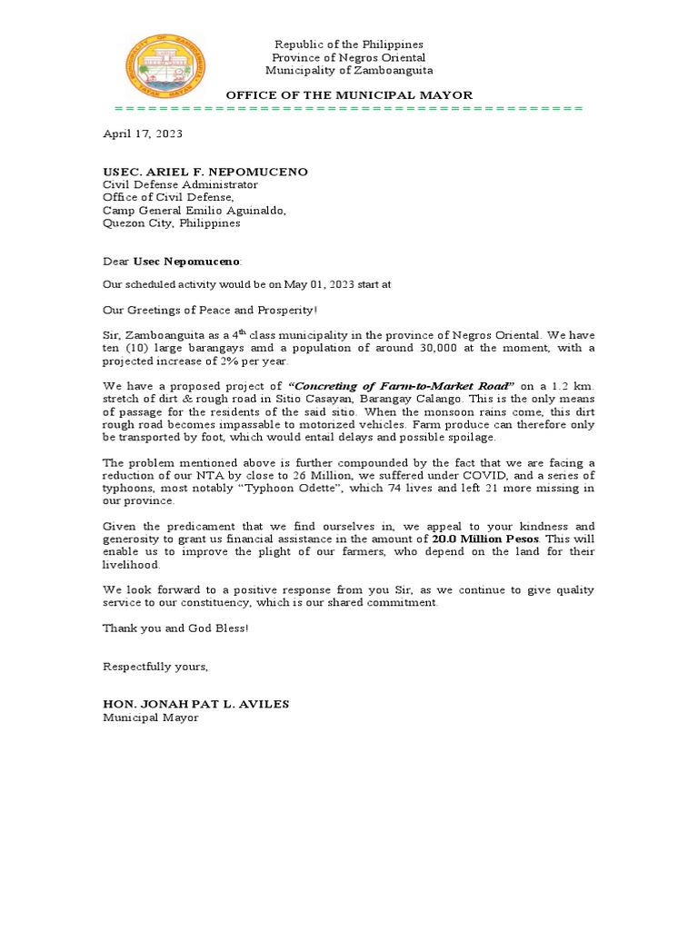 Letter-Civil Defense-Request For Funding (FMR-2023) | PDF | Government