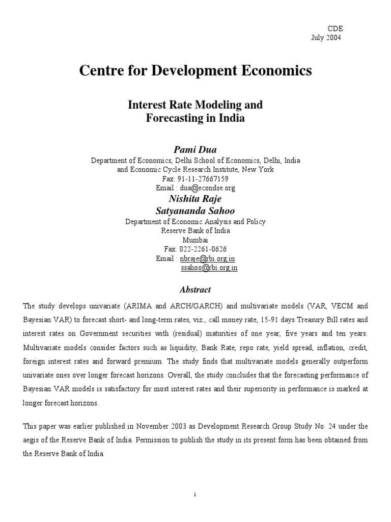 Interest Rate Modeling and Forecasting in India | PDF | Open Market Operation | Monetary Policy