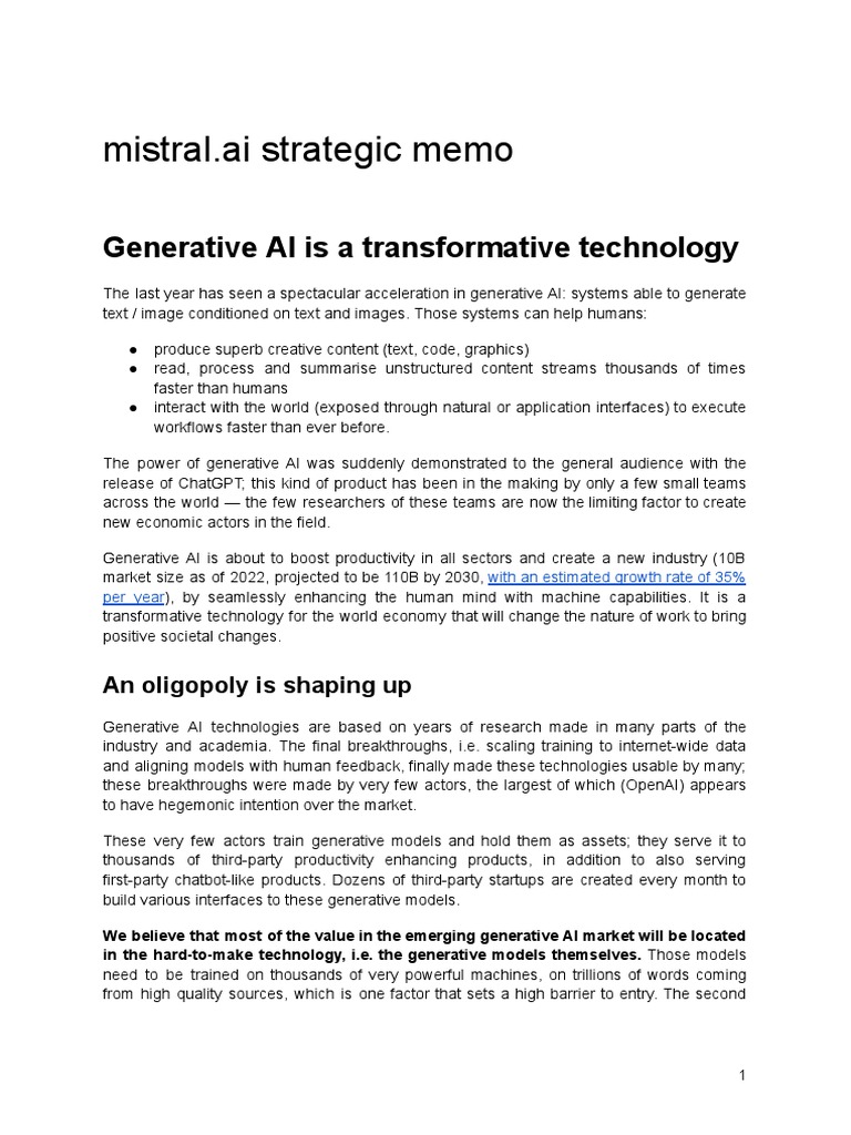 Mistral - Ai Strategic Memo | PDF | Artificial Intelligence ...