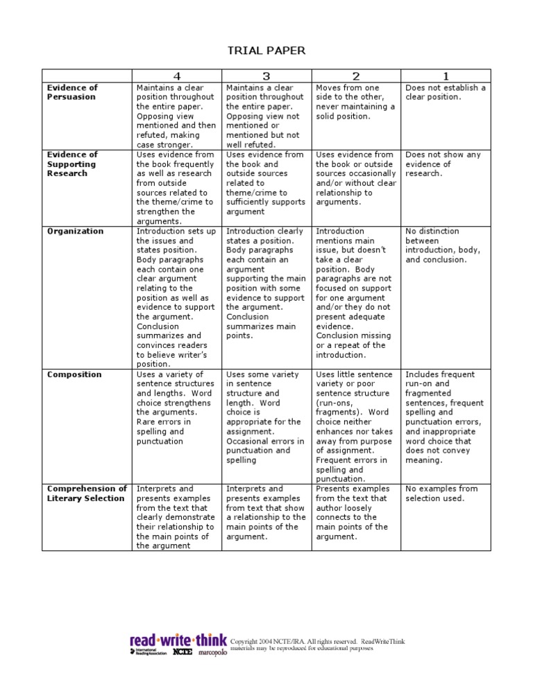 Rubric Persuasion Paper 1 | PDF | Argument | Persuasion
