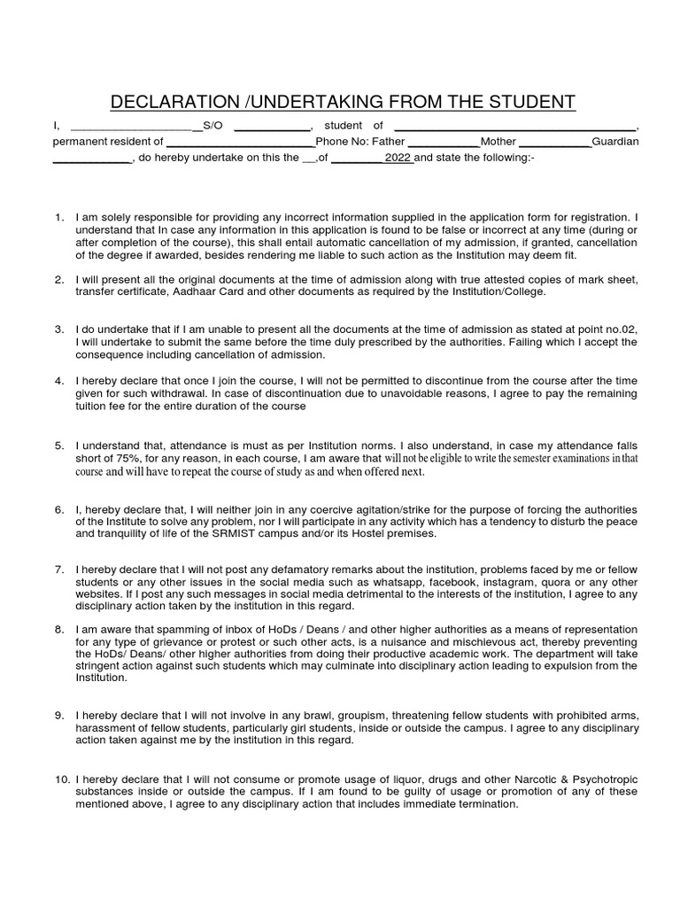 Mba Declaration Form 2022 | PDF | Justice | Crime & Violence