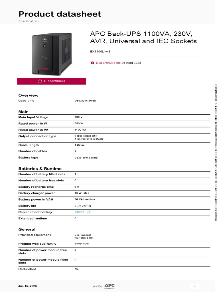 Back UPS - BX1100LI MS2z | PDF | Mains Electricity | Electrical Engineering