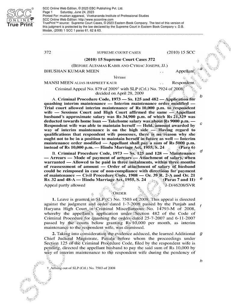 Bhushan Kumar Meen v. Mansi Meen 2009 SC | PDF