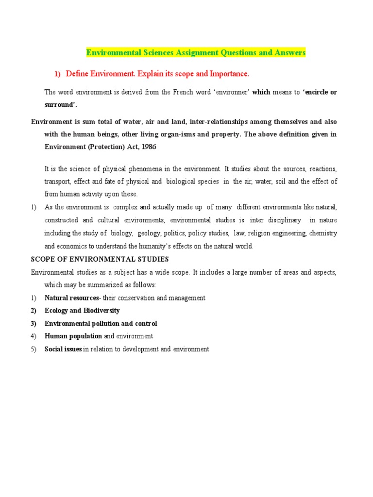 ES Unit-1 Assignment Q&A | PDF | Fertilizer | Eutrophication