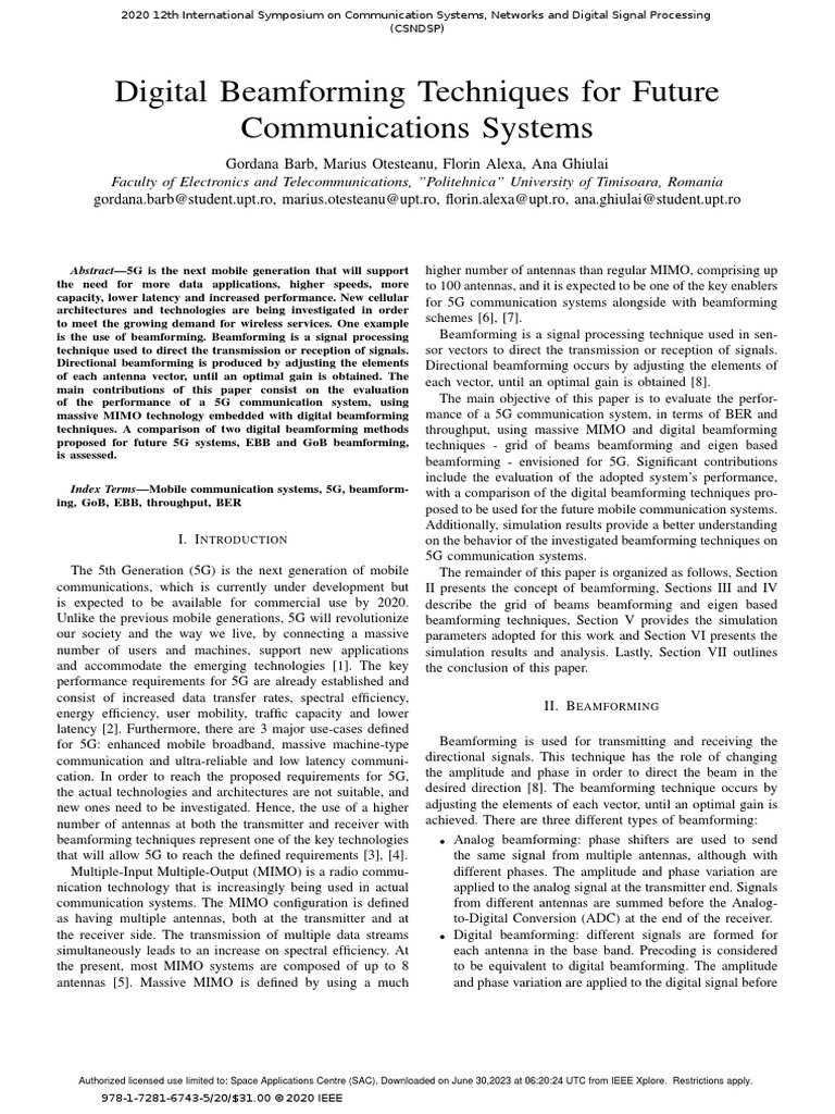 Digital Beamforming Techniques For Future Communications Systems Pdf Mimo Electronics