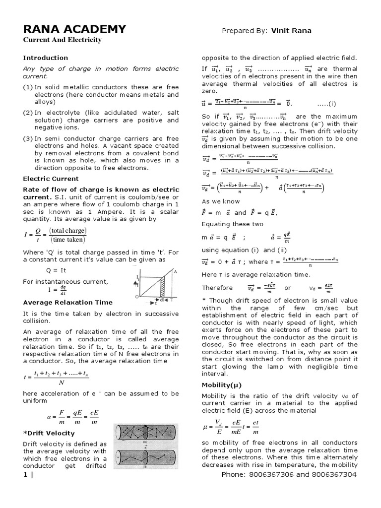Booklet Current and Electricity | PDF | Electrical Resistivity And ...