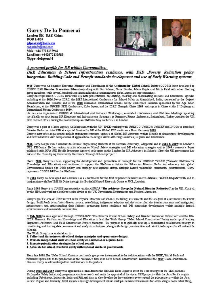Garry de La Pomerai September 2011 Resume | PDF | Emergency Management ...
