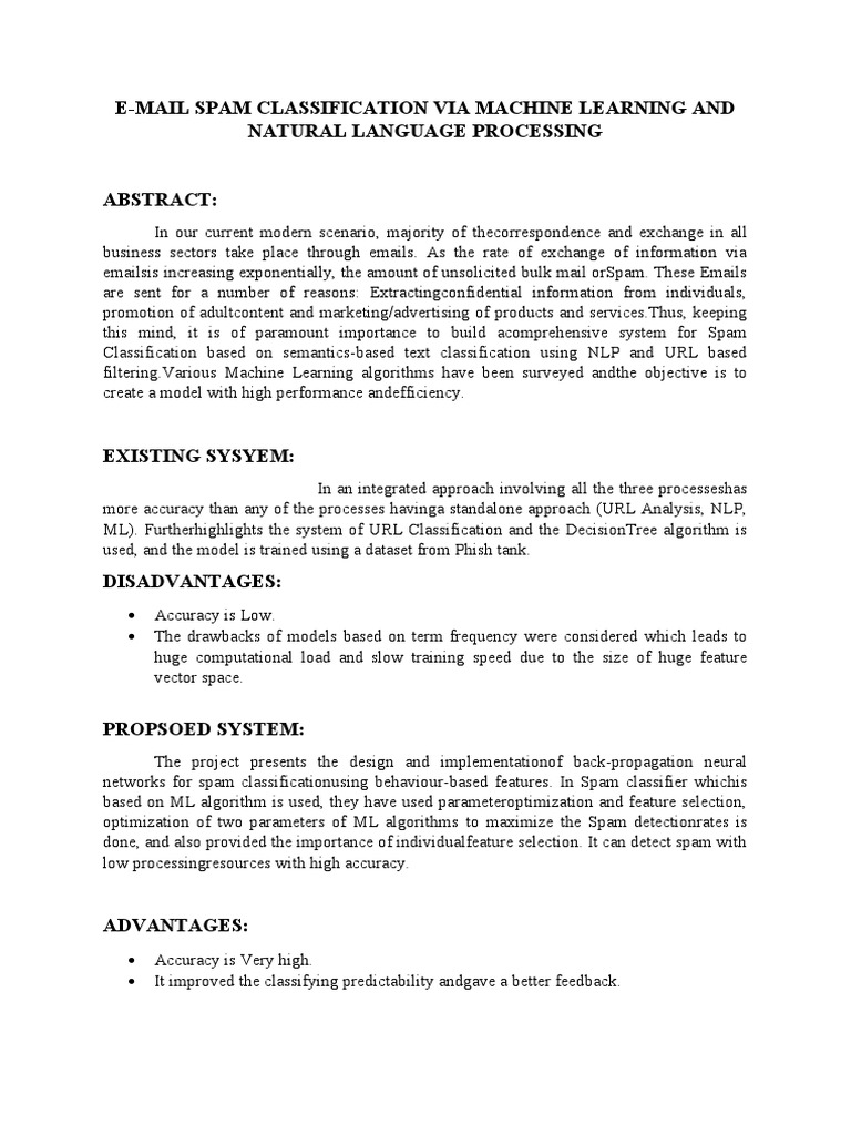 E Mail Spam Classification Via Machine Learning And Natural Language Processing Pdf