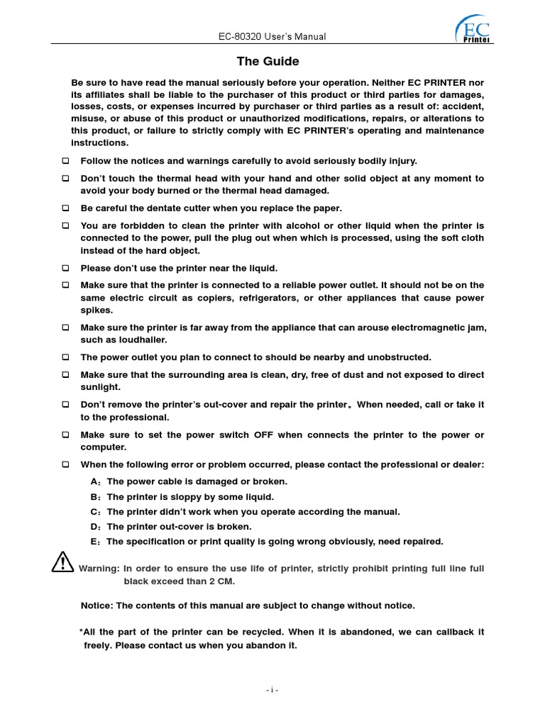 EC-80320 Thermal Printer User Manual | PDF | Ip Address | Computer Network