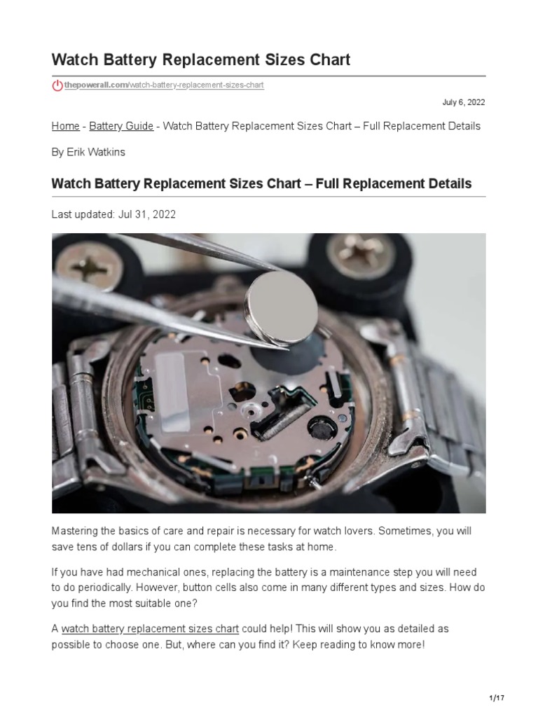 Watch Battery Replacement Sizes Chart | PDF | Physical Sciences ...