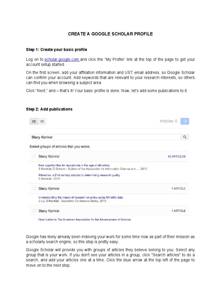 CREATE A GOOGLE SCHOLAR PROFILE | PDF | Internet | Software