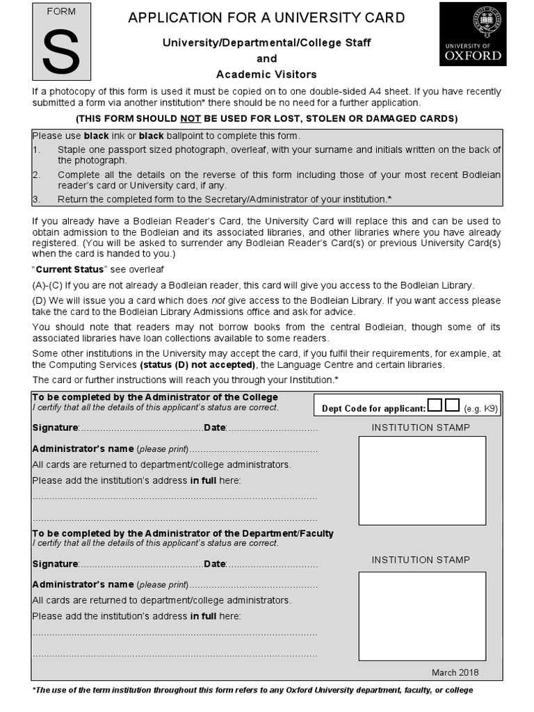 Application For A University Card Form | Download Free PDF | Libraries ...