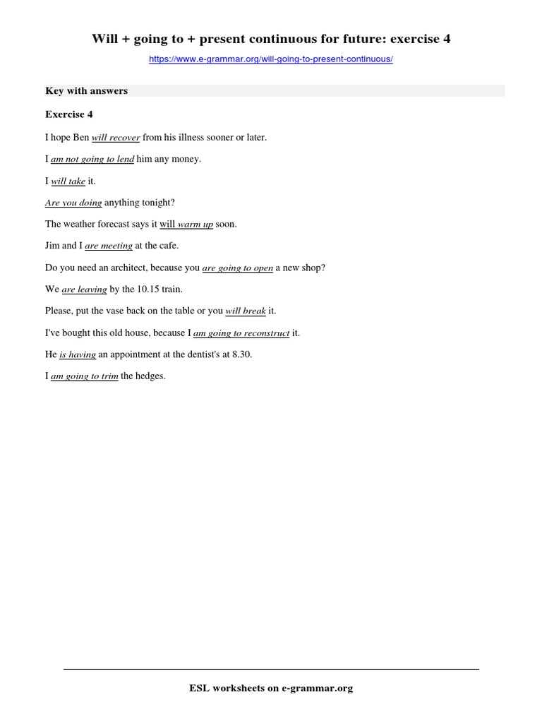 ESL Future Tense Practice | PDF