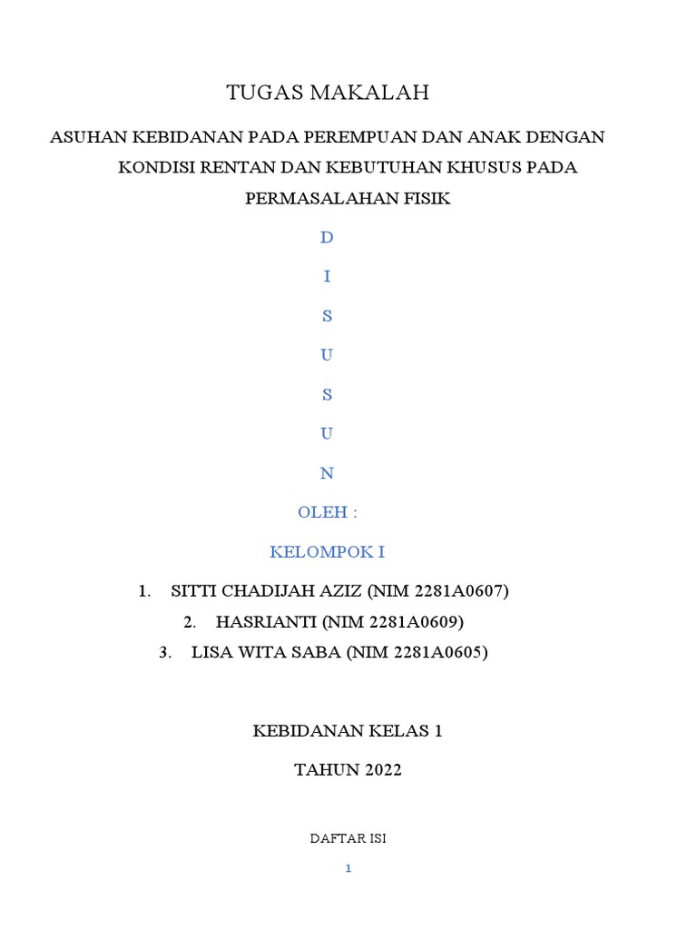 Makalah KLMPK 1 Askeb PD Perempuan Dan Anak DGN Kondisi Rentan PD Permasalahan Fisik | PDF ...