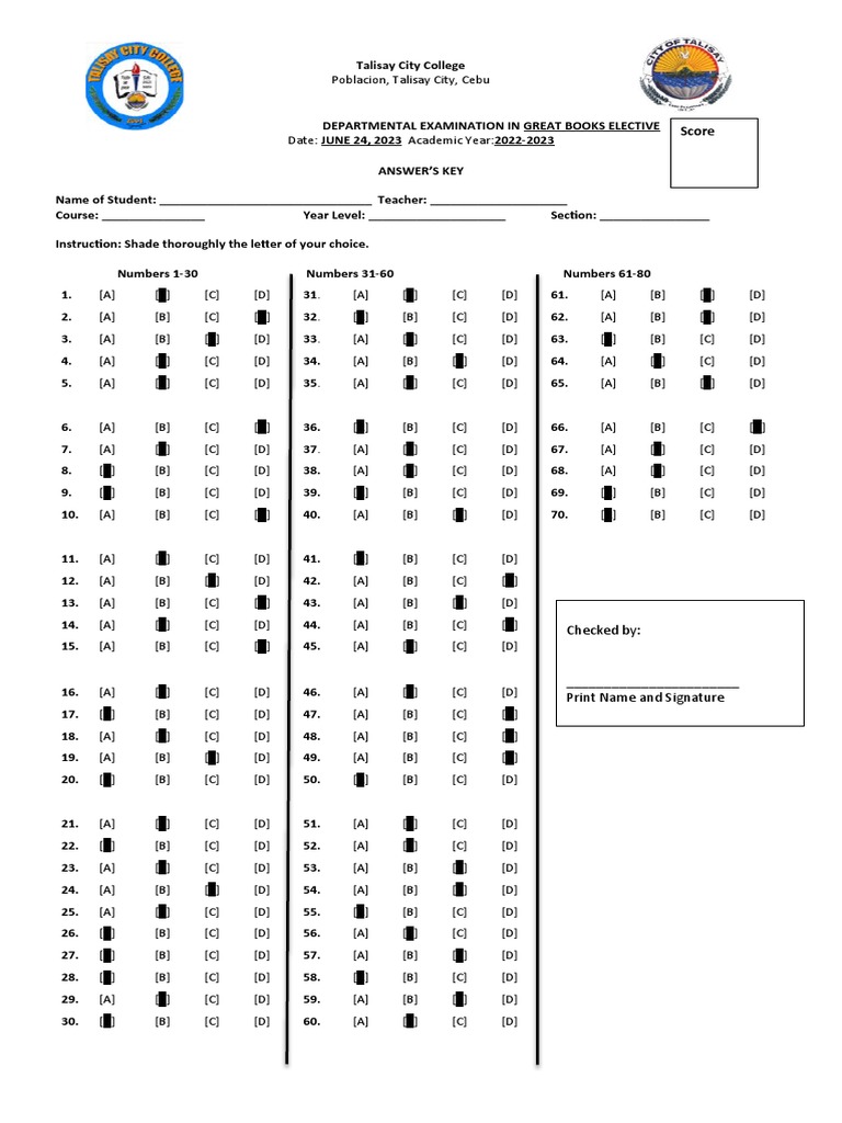 Answer Sheet 70 Items 1 | PDF | Evaluation Methods