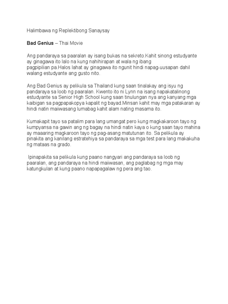Halimbawa NG Replektibong Sanaysay | PDF