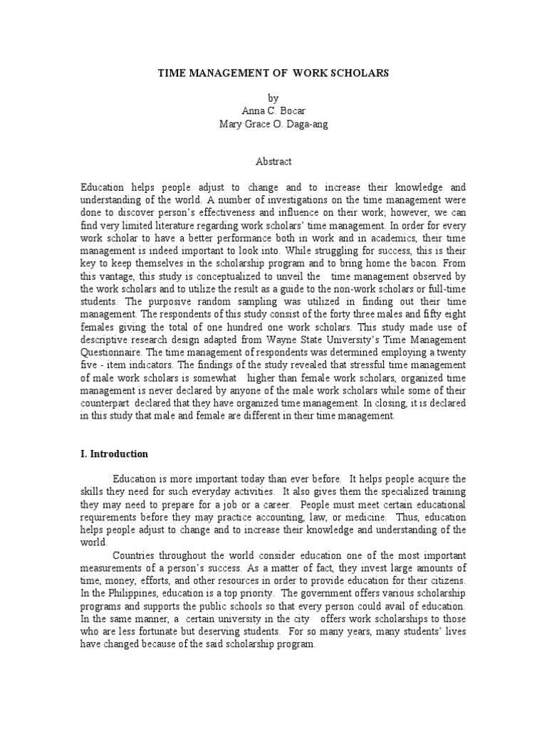 Time Management Insights for Work Scholars | PDF | Questionnaire ...