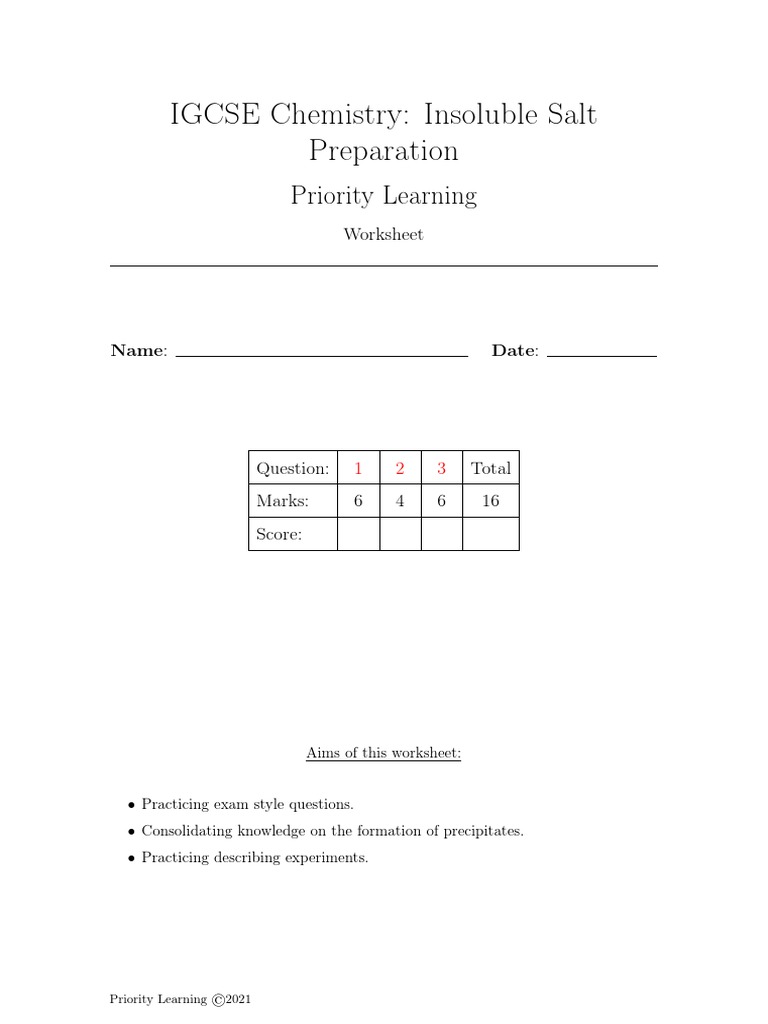 IGCSE Chemistry Insoluble Salt Preparation | PDF | Precipitation ...