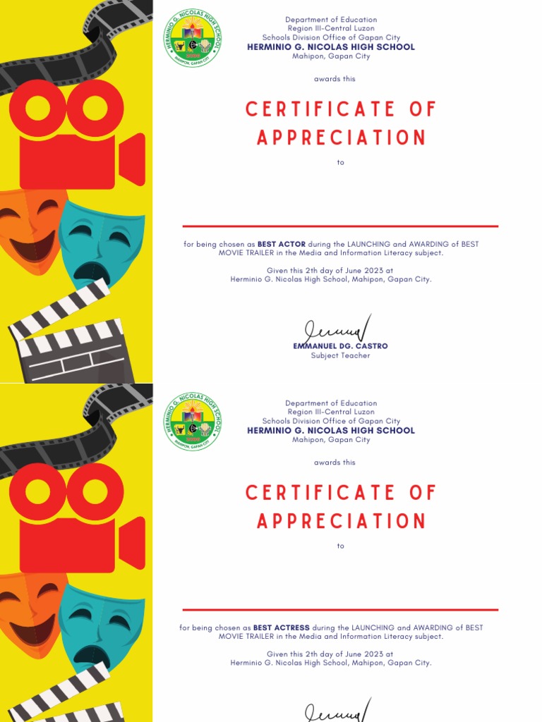 Movie Trailer Certificates | PDF