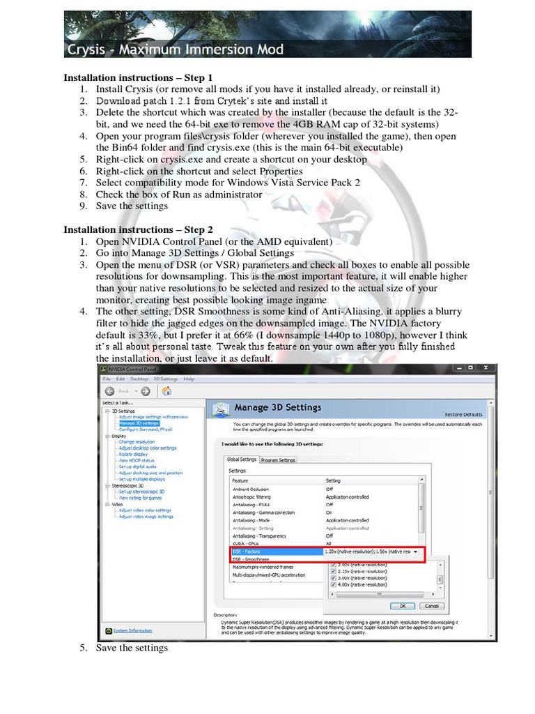 Crysis Installation Instructions | PDF | Computer File | Software