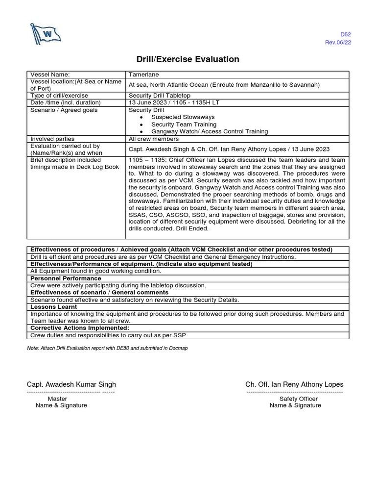 Security Drill - Table Top Discussions | PDF | Shipping