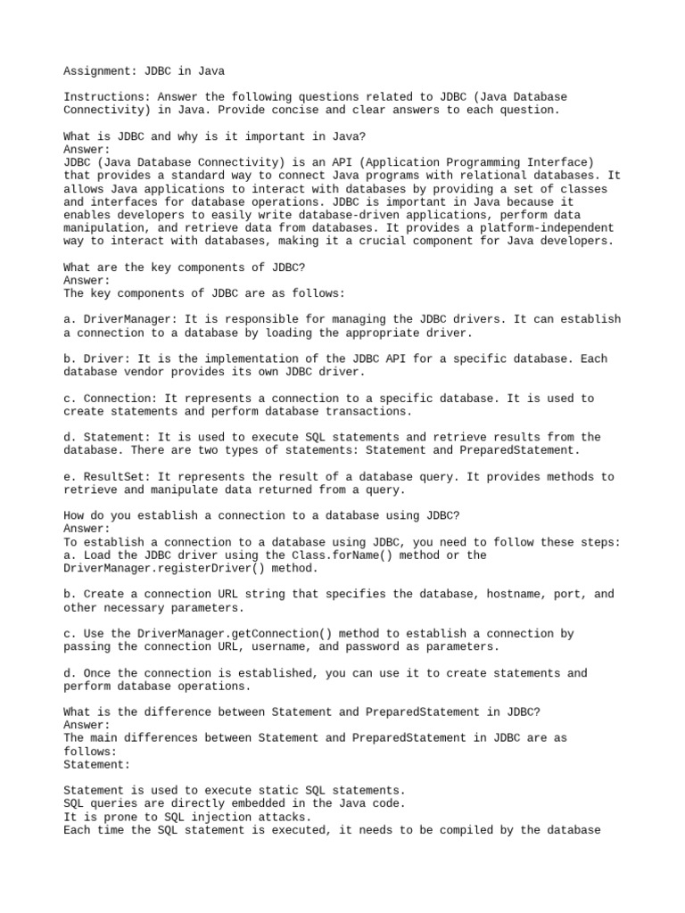 JDBC Assignment | PDF | Databases | Computer Data JDBC Assignment | PDF | Databases | Computer Data