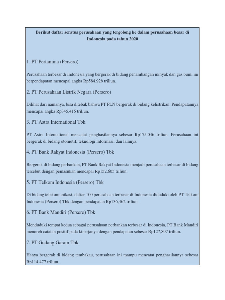 100 Perusahaan Terbesar | PDF
