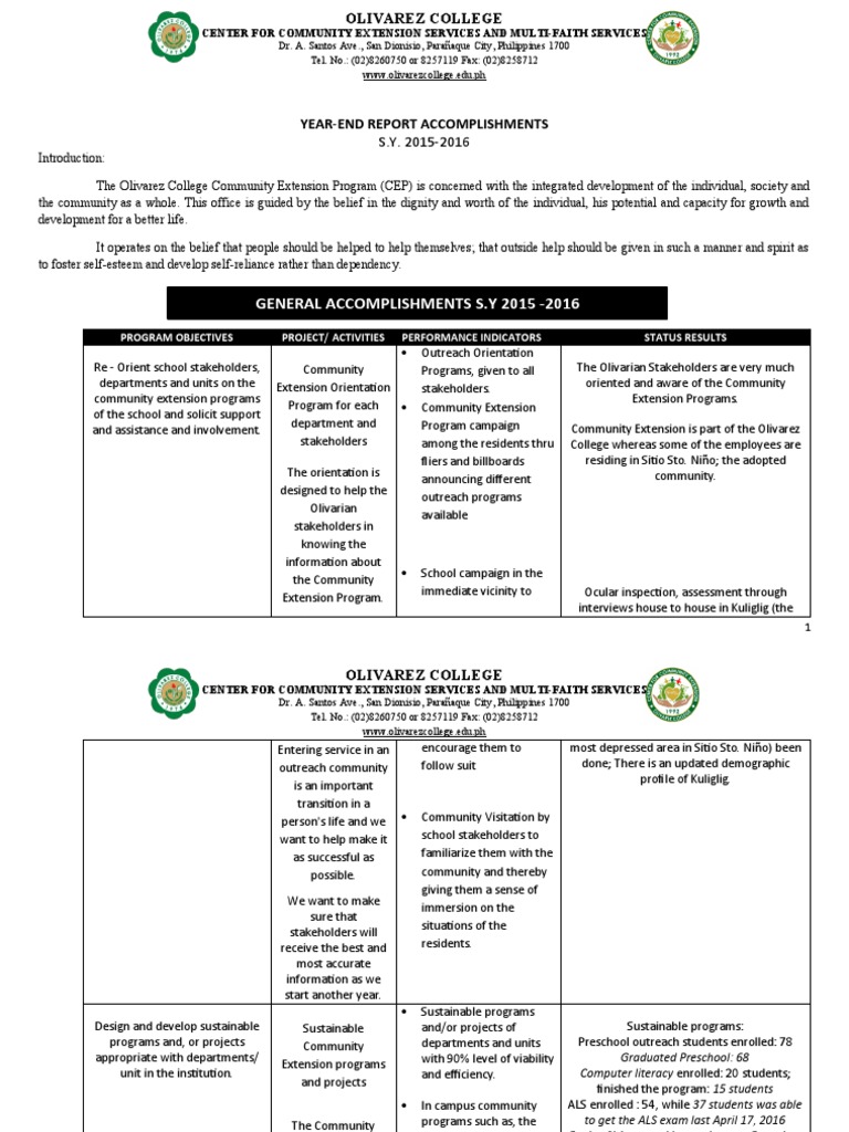 Olivarez College Community Extension Report | PDF