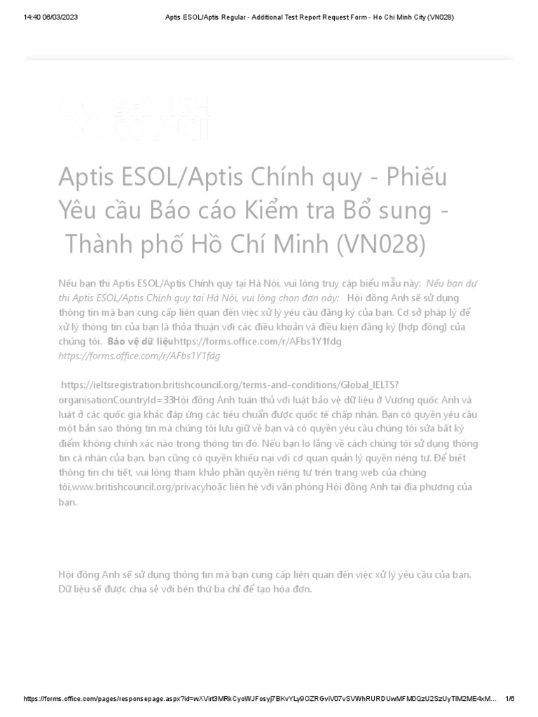 Aptis ESOL - Aptis Regular - Additional Test Report Request Form - Ho ...