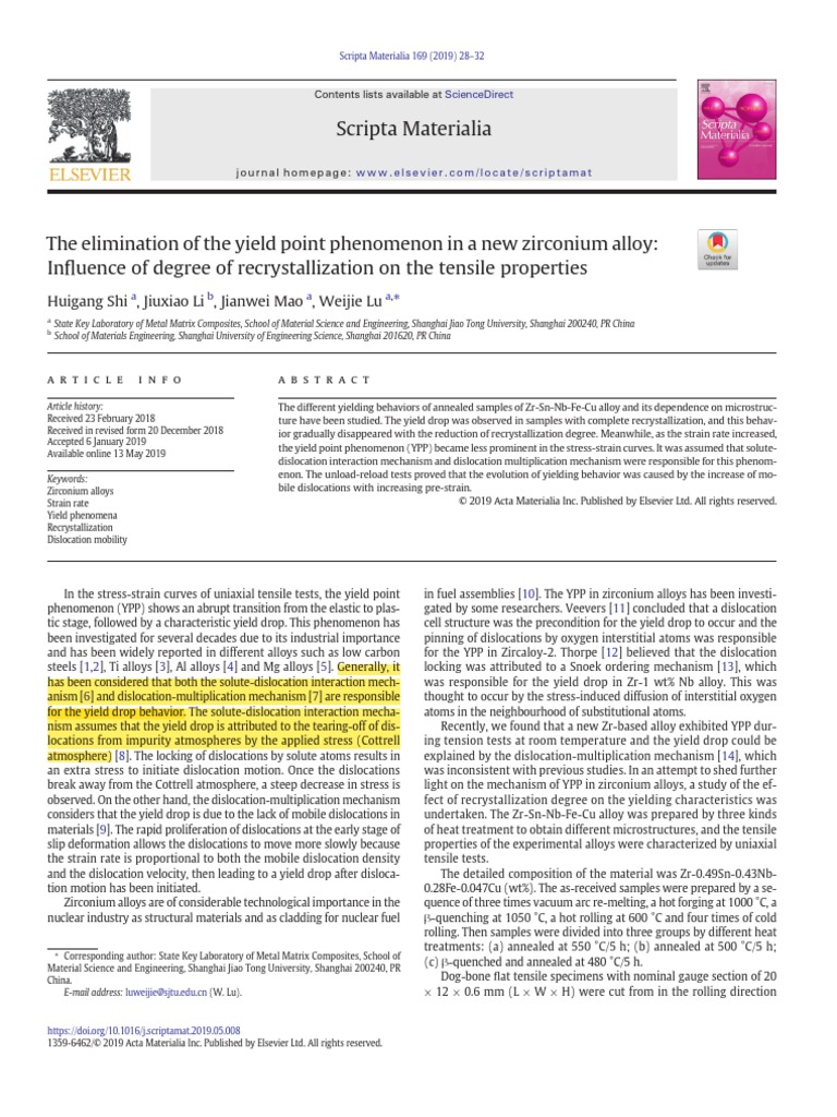 Yield Phenomenon in Zirconium Alloys | PDF | Yield (Engineering) | Dislocation