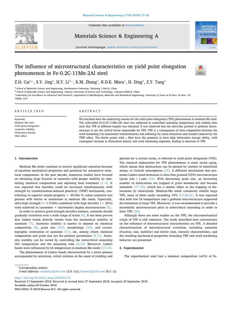 The Influence of Microstructural Characteristics On Yield Point Elongation | PDF | Steel ...