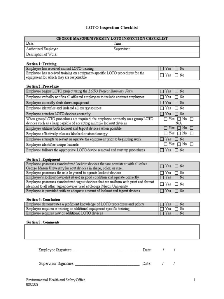 LOTOInspection Checklist | PDF | Business | Working Conditions