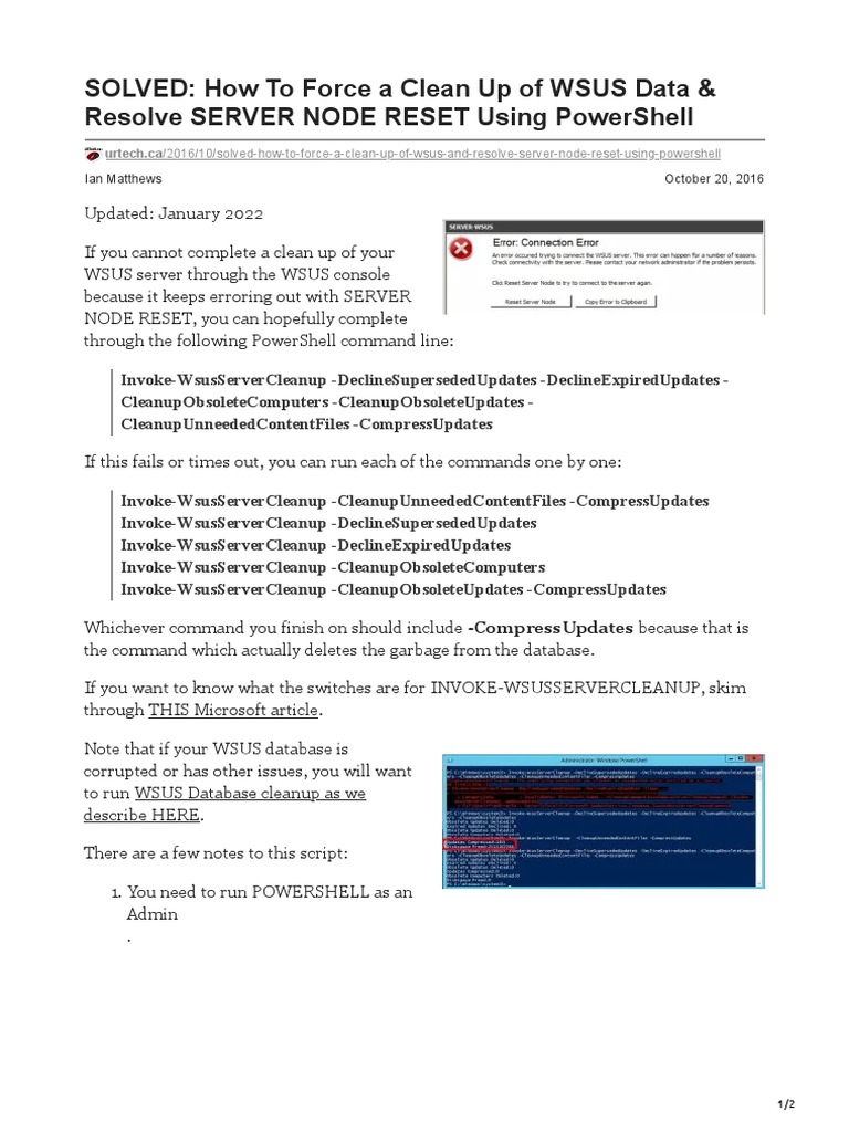 Urtech - ca-SOLVED How To Force A Clean Up of WSUS Data Amp Resolve SERVER NODE RESET Using ...