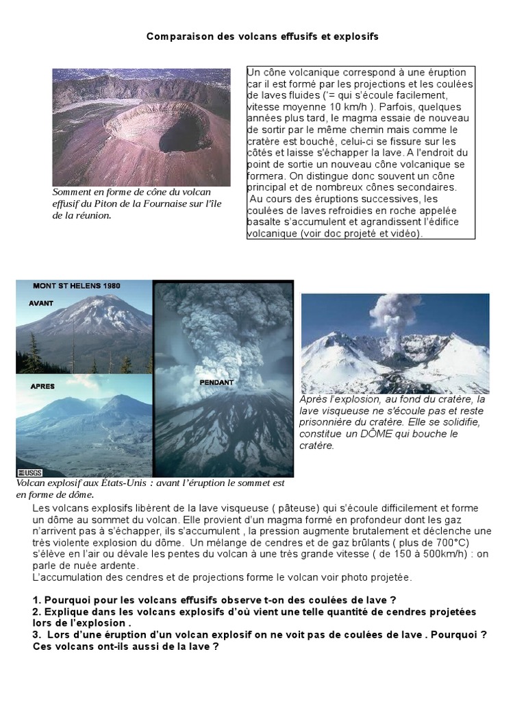 Comparaison des volcans effusifs et explosifs | PDF | Volcan | Lave