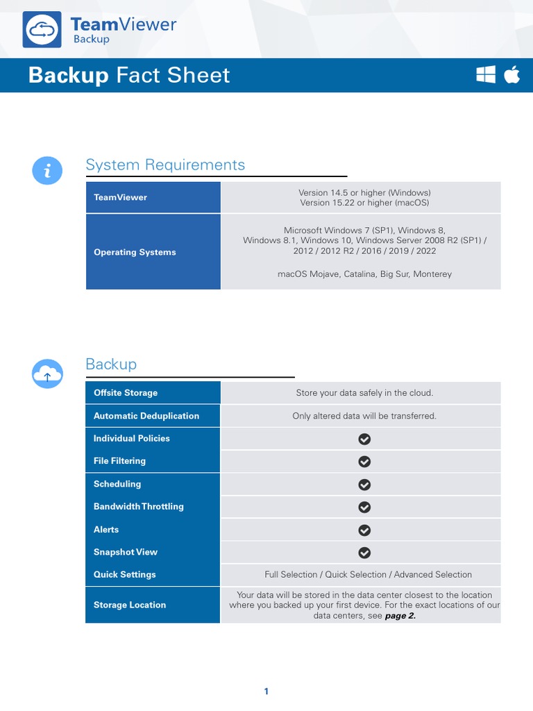 TeamViewer Backup Factsheet EMEA en | PDF | Backup | Microsoft Windows