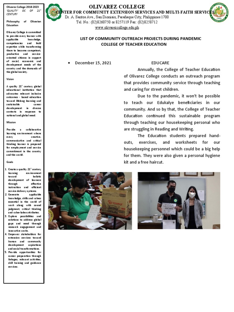 Outreach Programs During Pandemic - EDUC | PDF | Learning | Lifelong ...