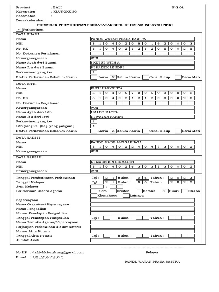 FORM PENCATATAN Perkawinan Sapli | PDF