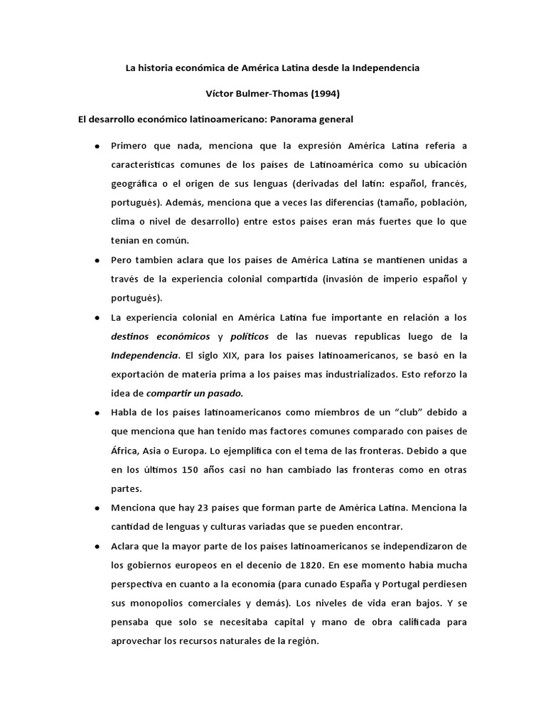 RESUMEN BULMER THOMAS - H. Americana | PDF | America latina | Américas