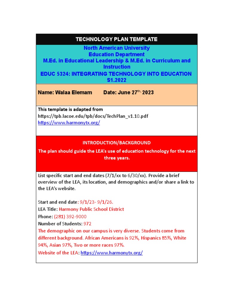 Technology Plan | PDF | Educational Technology | Teachers