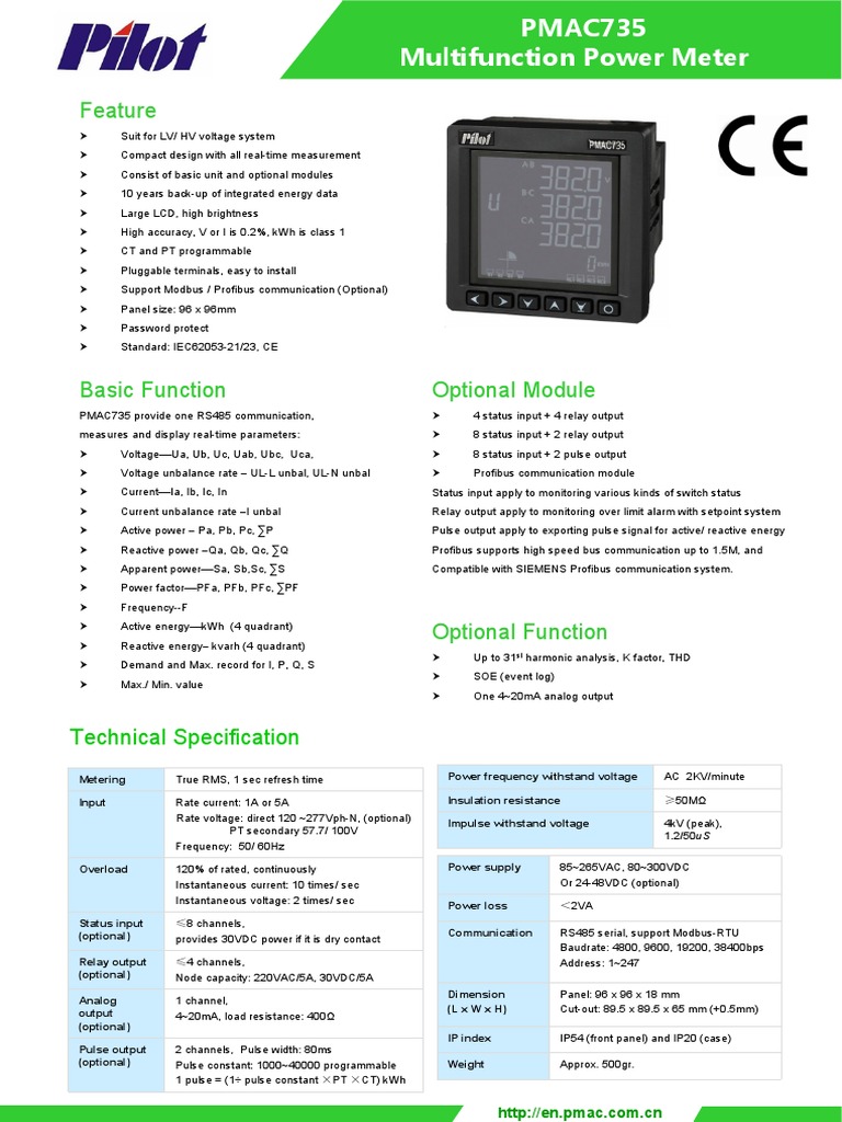 PMAC735 Profibus Power Meter Data Sheet V5.0 | PDF | Electronics ...