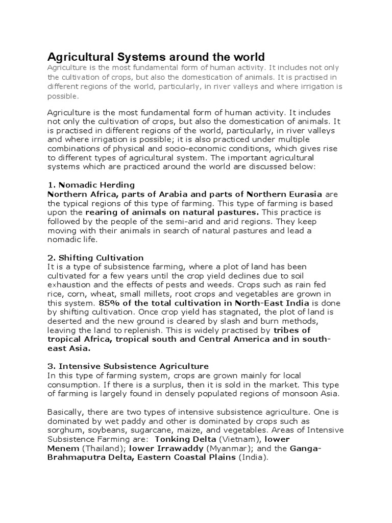 Agricultural Systems around the world | PDF | Agriculture | Food And Drink