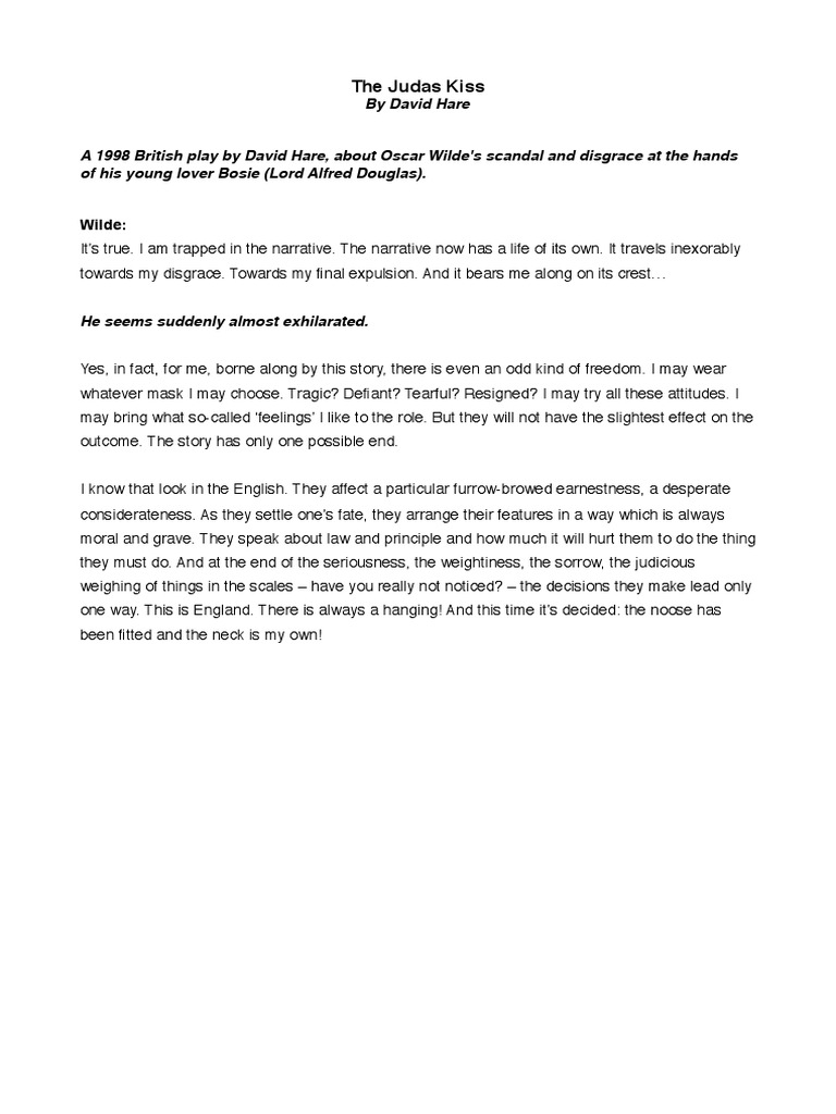 Oscar Wilde Monologue The Judas Kiss M | PDF