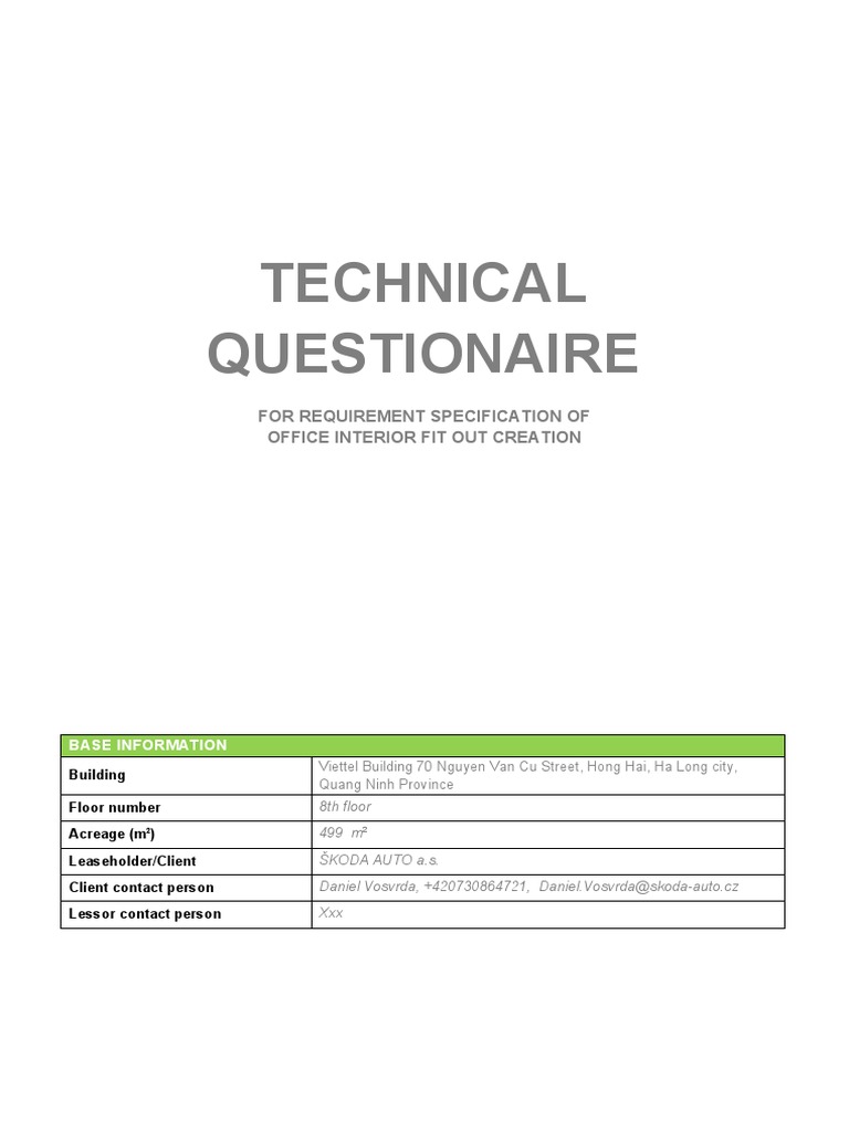 Technical Questionaire ŠKODA AUTO 8th Floor | PDF | Lighting | Kitchen