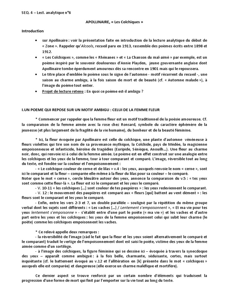 Analyse du poème "Les Colchiques" | PDF | Sonnets | Mécanismes de la poésie