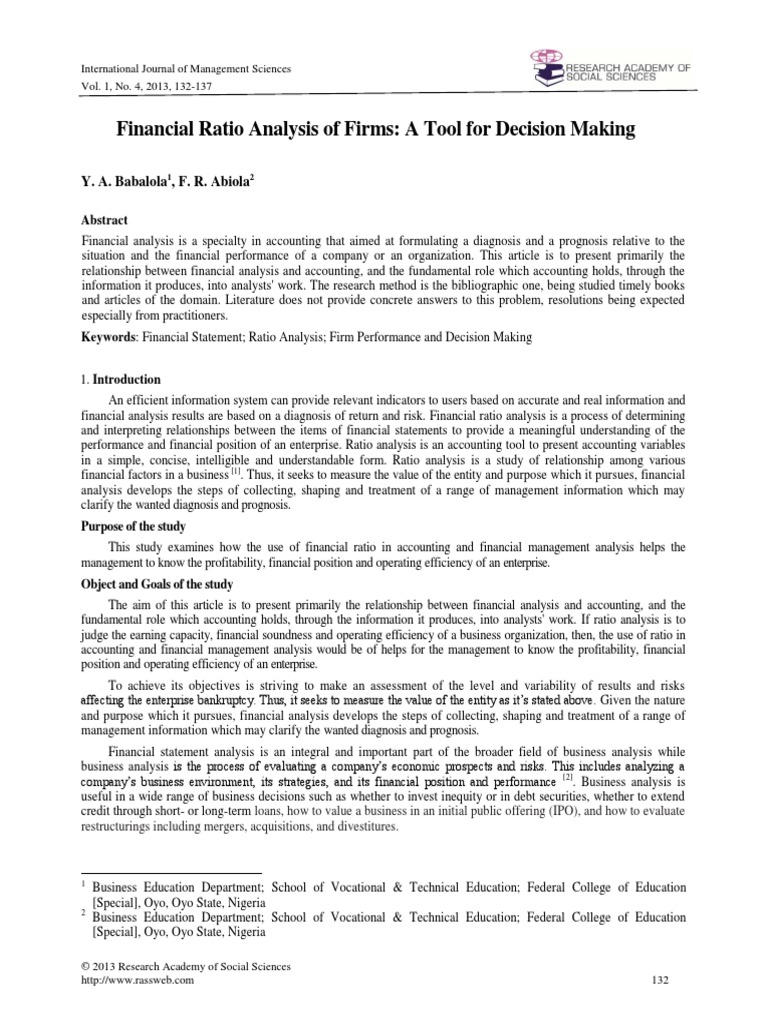 Financial Ratio Analysis for Decision Making | PDF | Equity (Finance ...