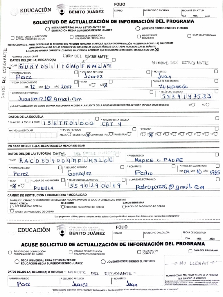 Guia de Llenado Solicitud de Actualizacion | PDF