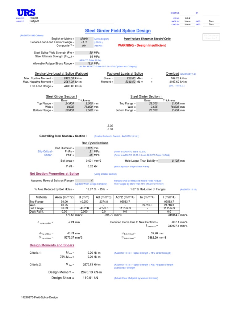 Steel Girder Splice Design Analysis | PDF | Screw | Bending