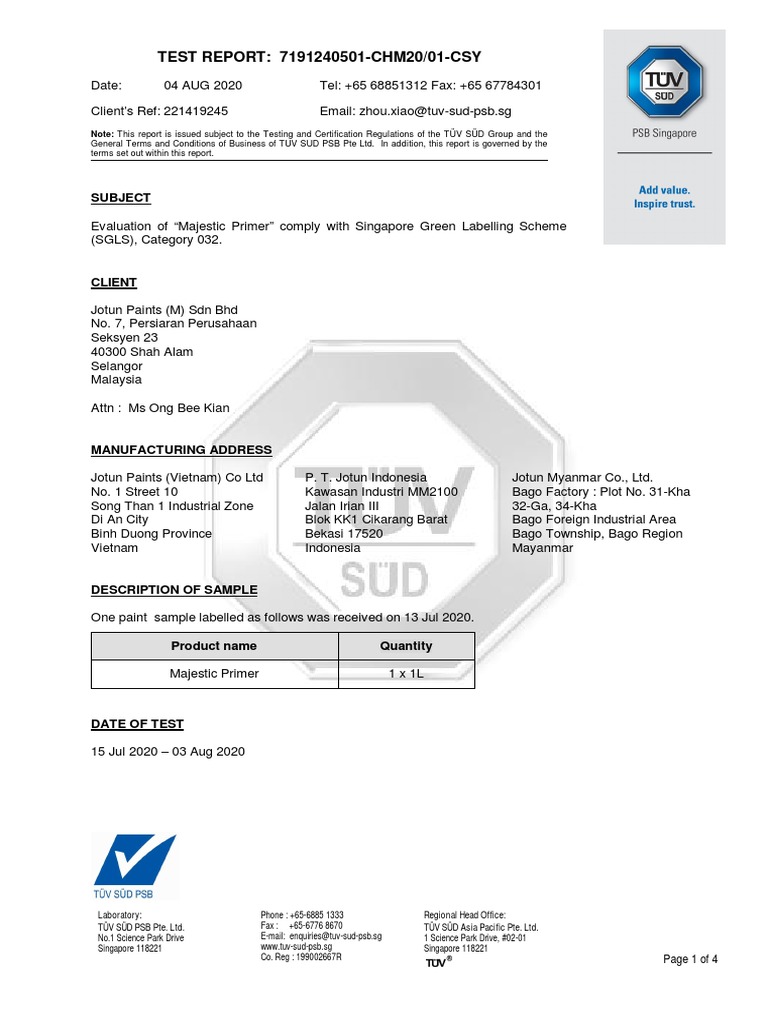 2020-Majestic Primer-TEST REPORT FOR GREEN LABEL | PDF | Gas ...